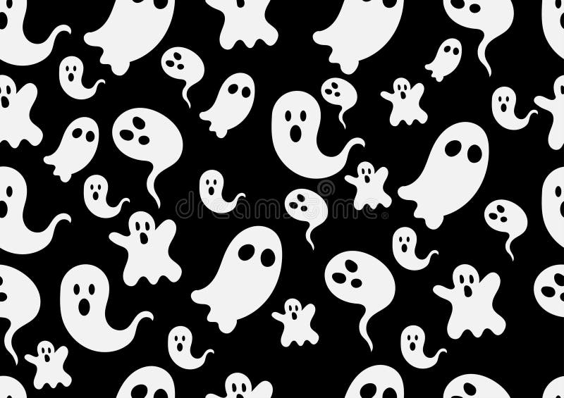 Halloween Seamless Pattern. Spooky Ghost on Black Background Stock ...