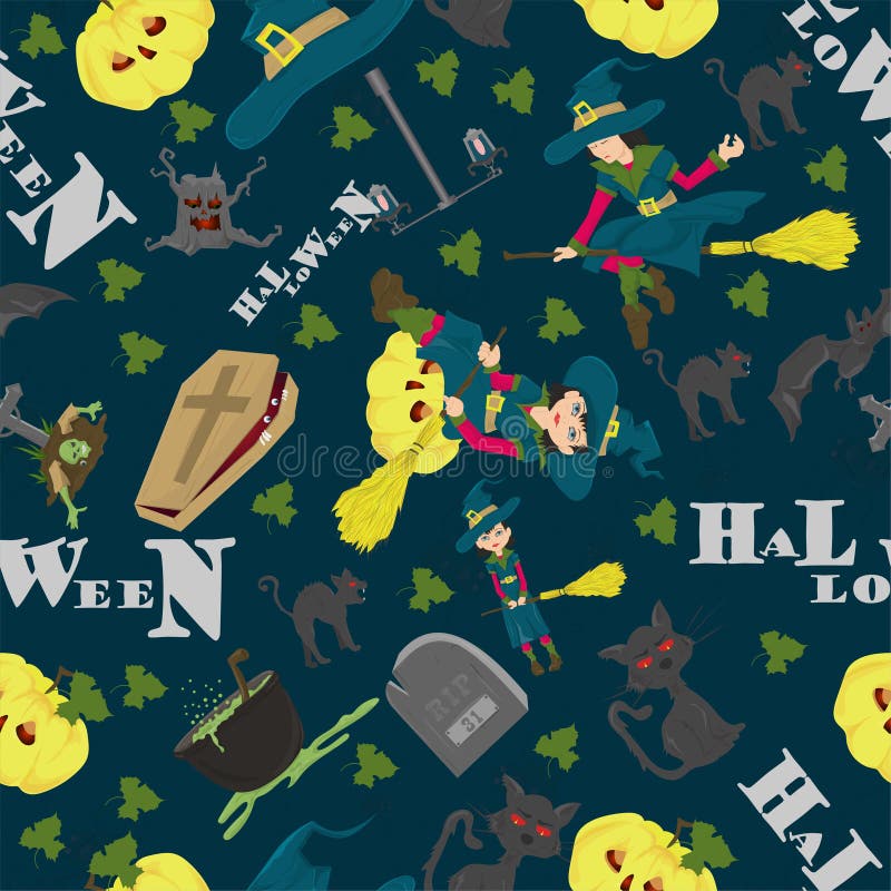 Halloween_23_seamless Pattern, in the Style of Childrens Illustration ...
