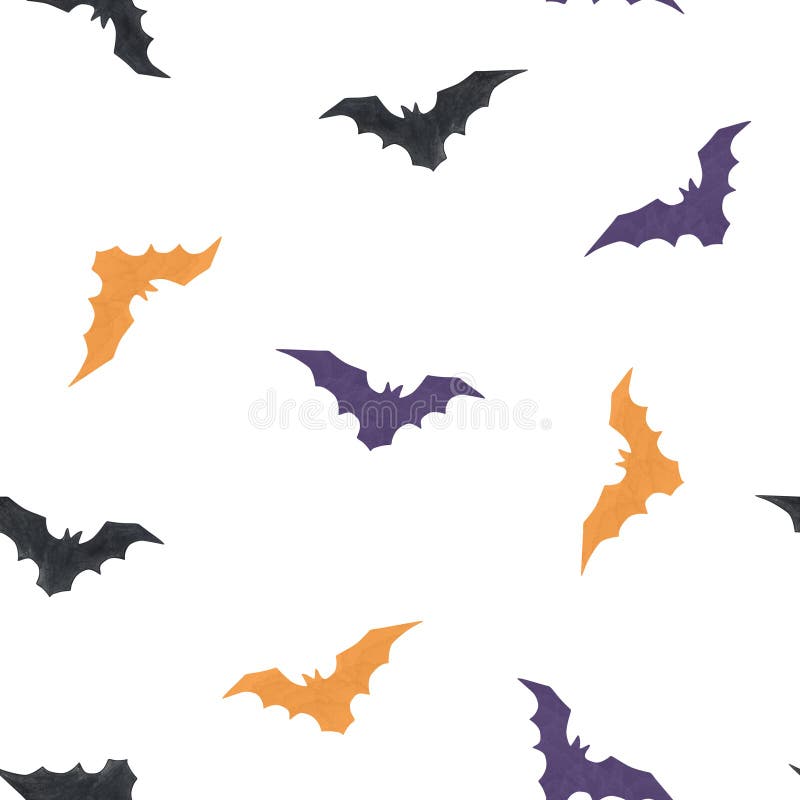 Halloween Seamless Pattern of Watercolor Elements of Colorful Bats ...