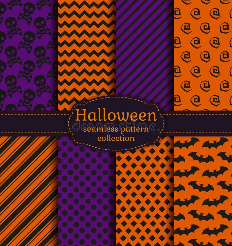 Halloween Seamless Patterns. Vector Set. Stock Vector - Illustration of ...