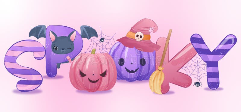 Halloween Series Decorative Text in Watercolor Illustration Stock ...