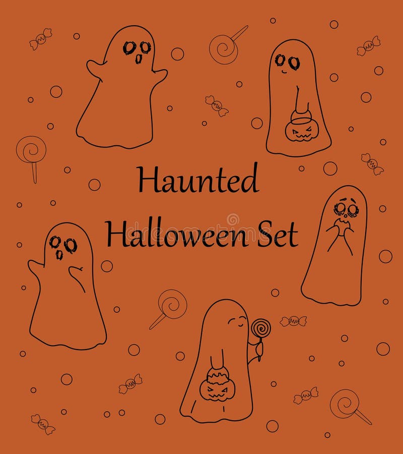 Halloween Set with Ghosts and Candy Stock Vector - Illustration of ...