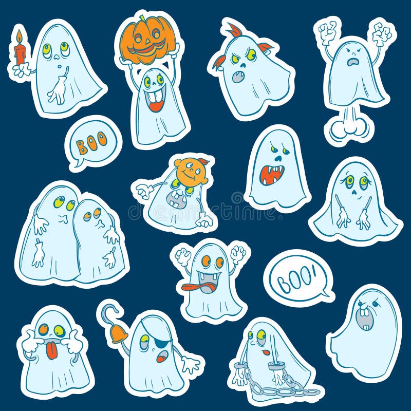 Halloween Set of Stickers Ghosts Stock Vector - Illustration of cartoon ...