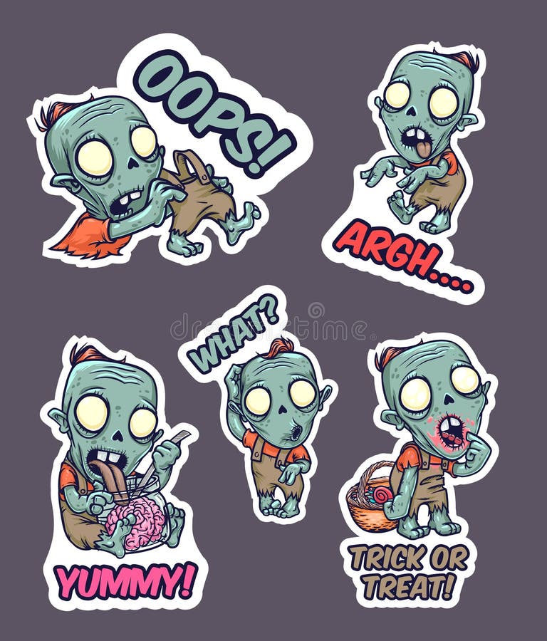 Halloween Set of Stickers with Zombie Stock Vector - Illustration of ...
