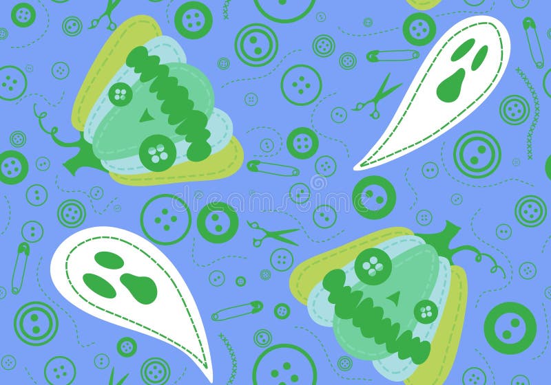 Halloween Sewing Monsters Seamless Pumpkins and Ghost and Buttons and ...