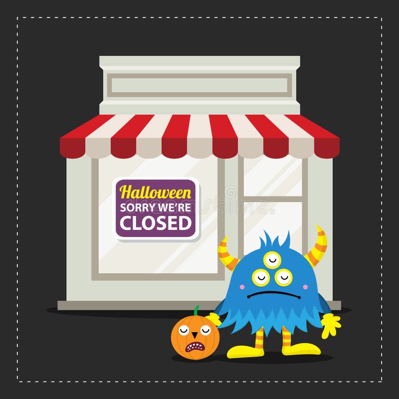 Halloween Sign Shop with Cute Monster Stock Vector - Illustration of ...