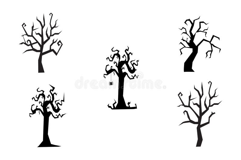 Halloween Silhouette Tree Set Vector Designs Illustrations Stock ...