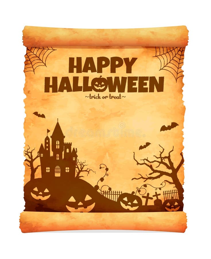 Halloween Silhouette Vector Illustration Tattered Old Paper with Curled ...