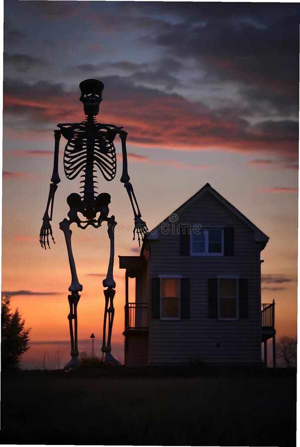 Halloween Skeleton Black Silhouette House Stock Illustration ...