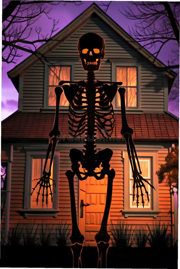 Halloween Skeleton Black Silhouette House Stock Illustration ...