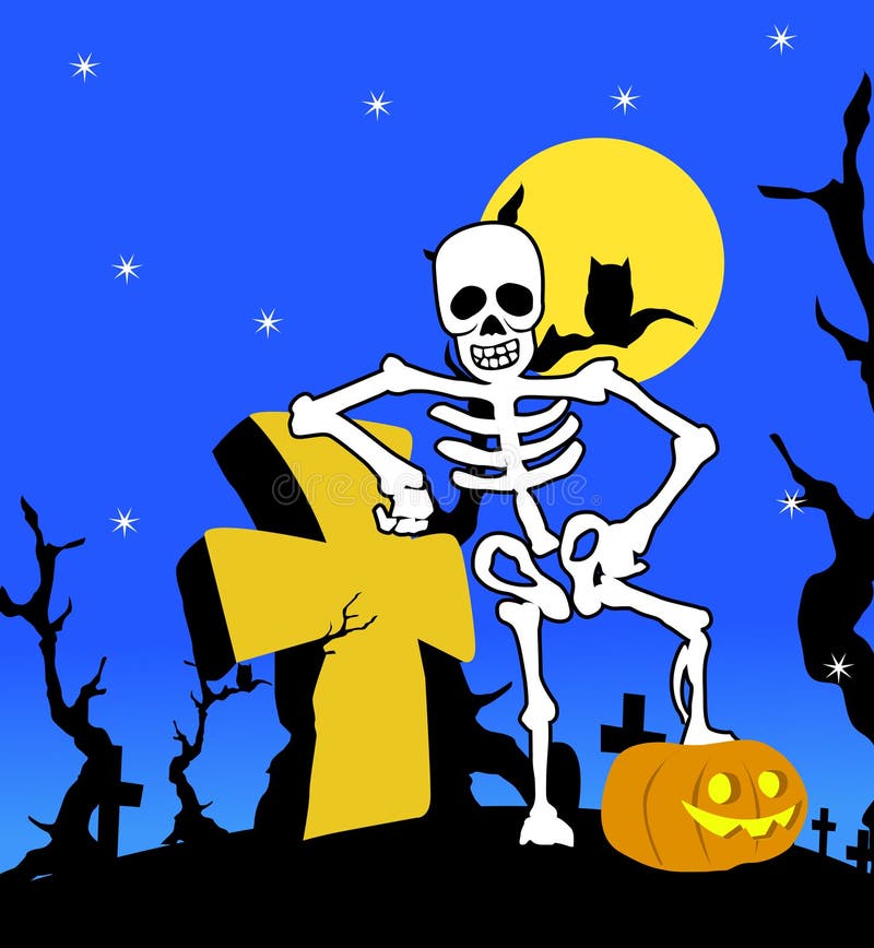 Halloween Skeleton with Cross Stock Illustration - Illustration of ...