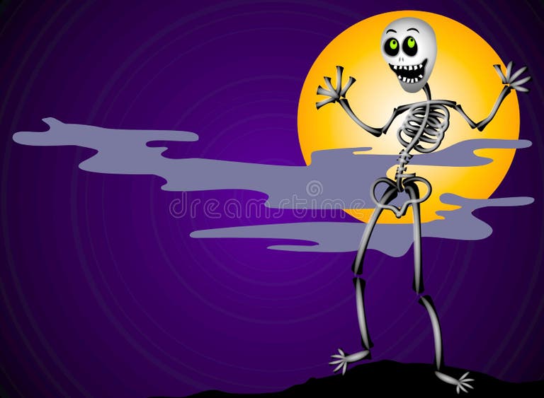 Halloween Skeleton at Night Stock Illustration - Illustration of ...
