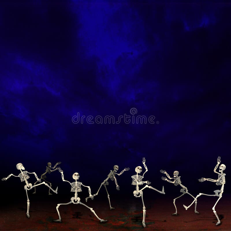 Halloween Skeletons. Dark Blue Background. Stock Illustration ...