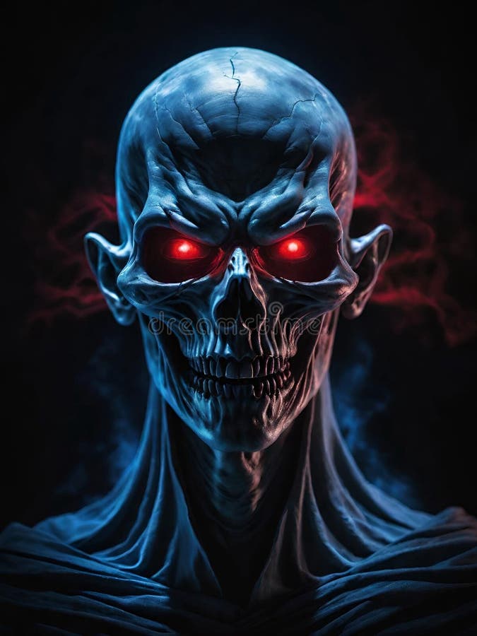 Halloween Skull with Red Eyes Stock Illustration - Illustration of neon ...