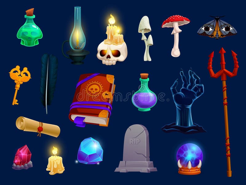 Halloween Sorcery and Magic Items, Game Assets Stock Vector ...