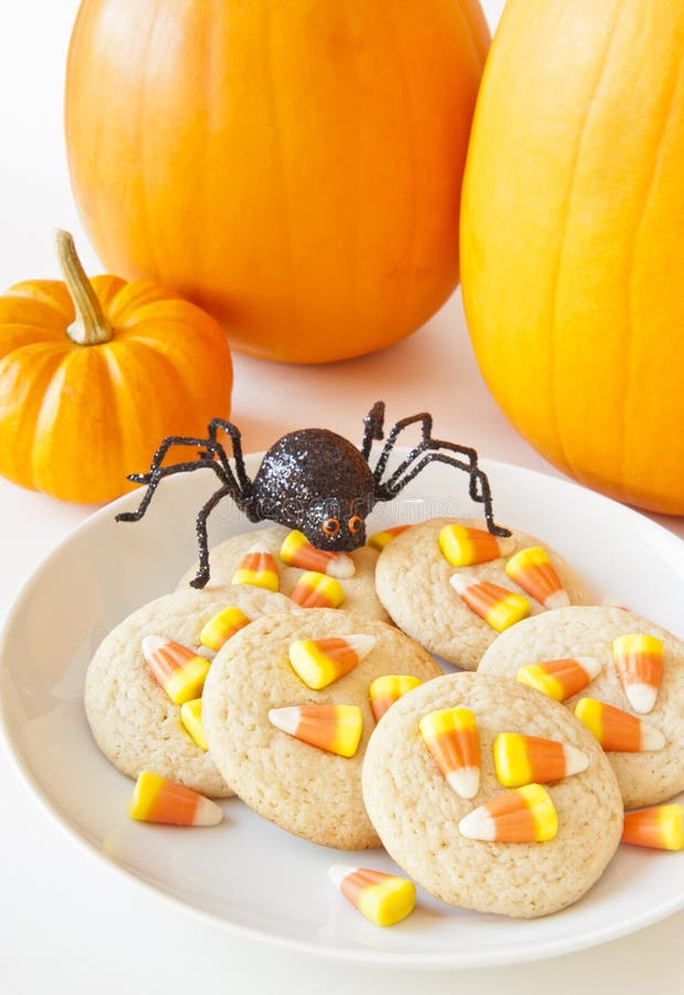 Halloween Spider with Candy Corn Cookies Stock Photo - Image of holiday ...