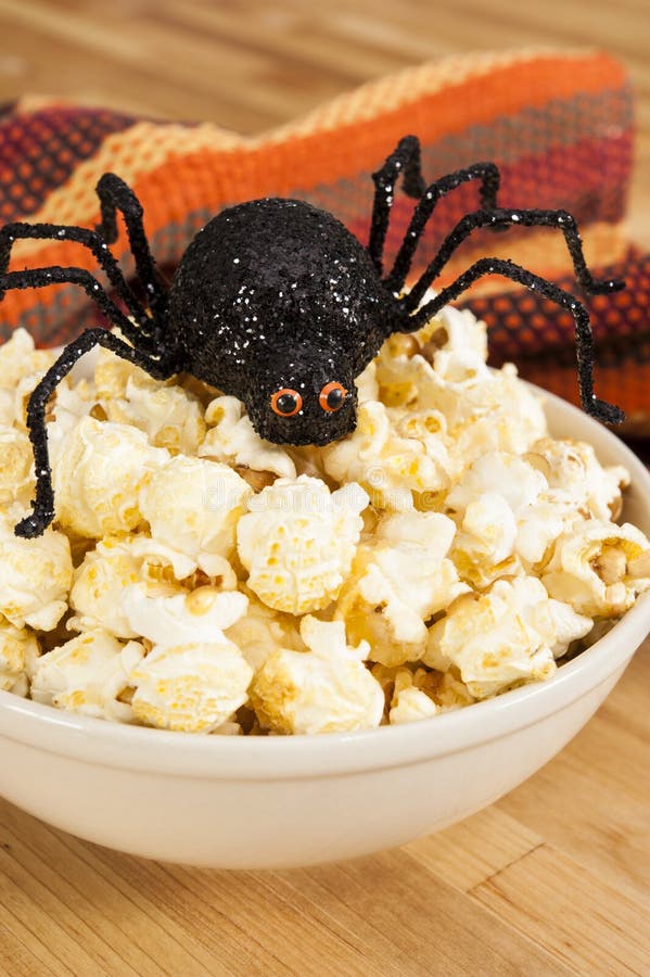 Halloween Spider with Popcorn Stock Photo - Image of autumn, kettle ...