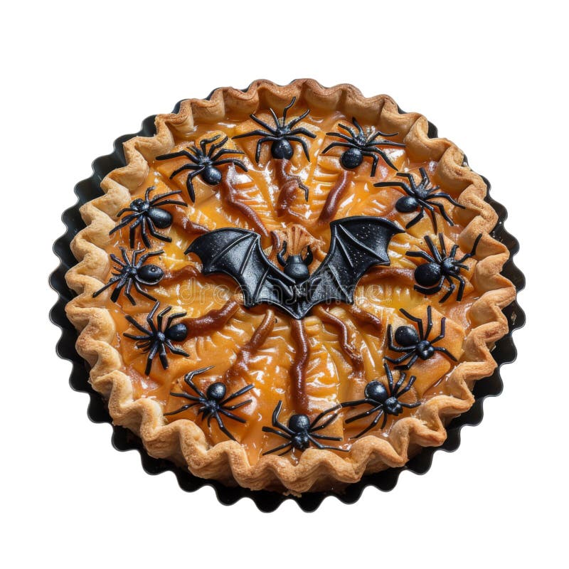 Halloween Spiderweb Pie with Bat and Spiders Stock Image - Illustration ...