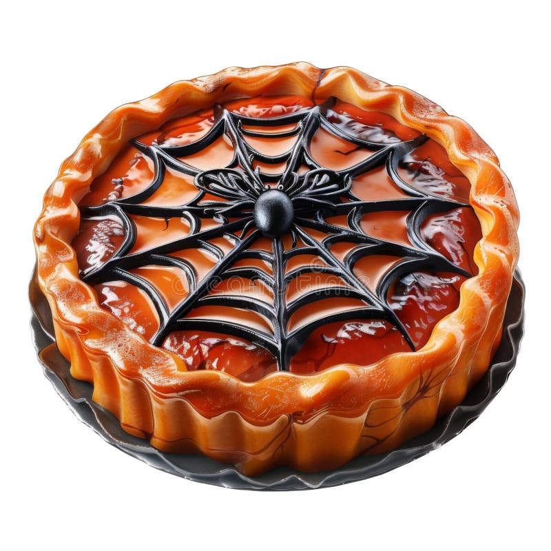 Halloween Spiderweb Pie with Black Spider Decoration Stock Photo ...