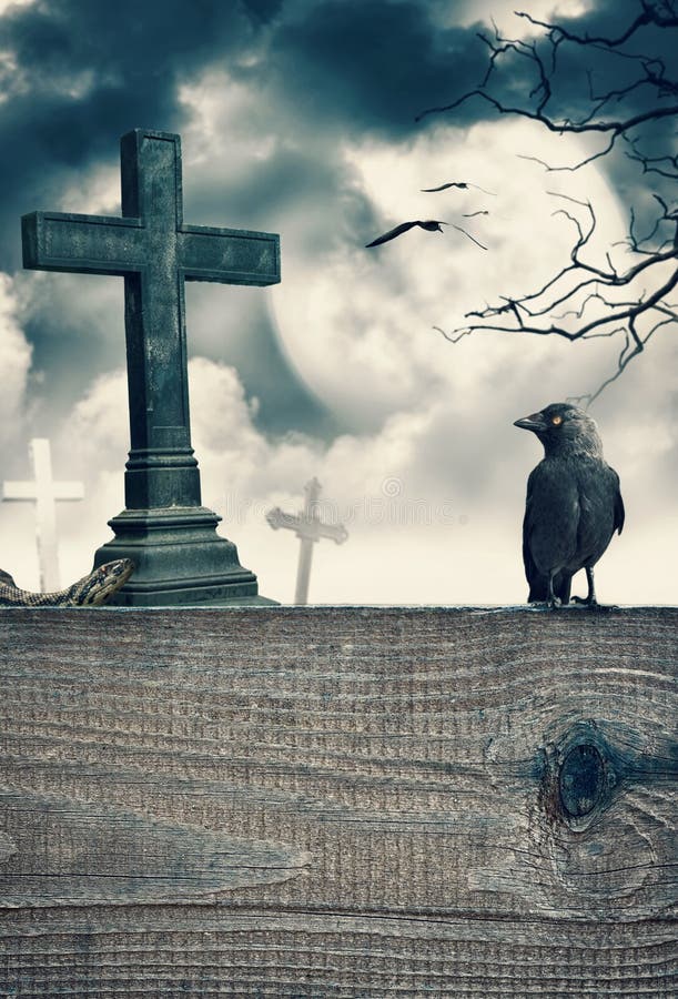 Halloween Spooky Background with Cross and Wooden Frame Stock Image ...