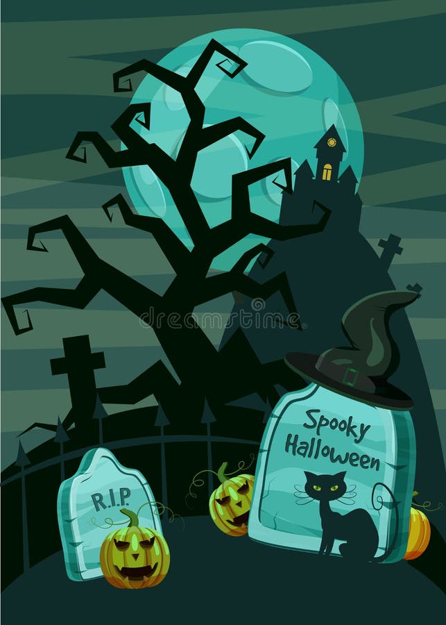 Halloween Spooky Cemetery Concept, Cartoon Style Stock Vector ...