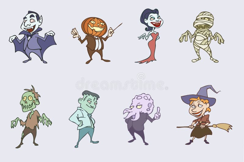 Halloween Spooky Characters Stock Vector - Illustration of mysterious ...