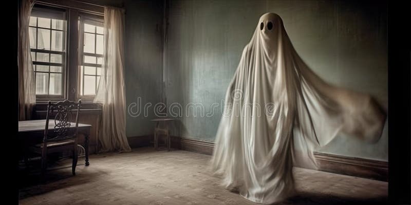 Halloween scene with ghost stock image. Image of table - 293077379