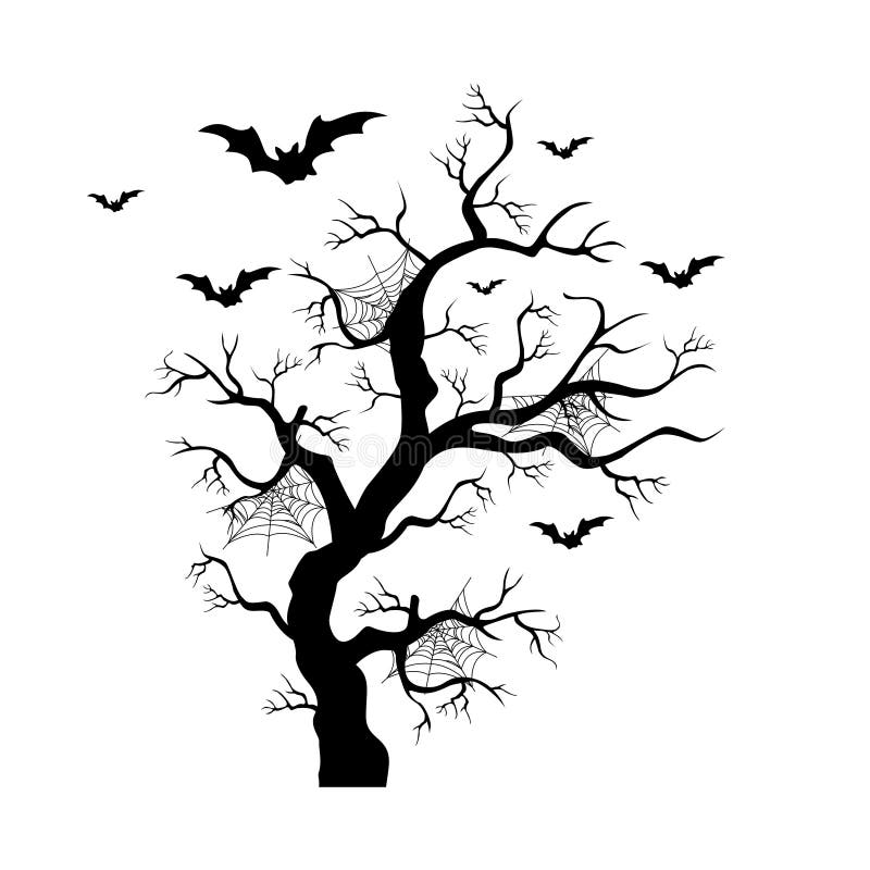 Halloween Spooky Silhouette Tree Vector Illustration.Monochrome Evil ...