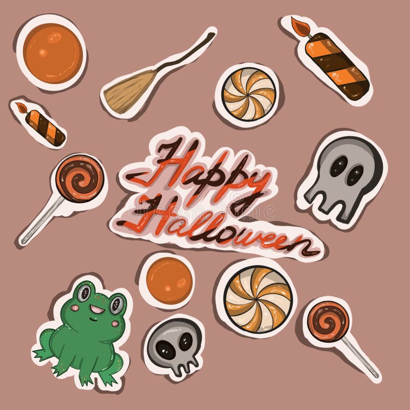 Halloween stickers stock illustration. Illustration of line - 259047052
