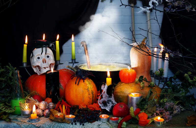 Halloween Still Life with Potion Stock Image - Image of fall, candle ...