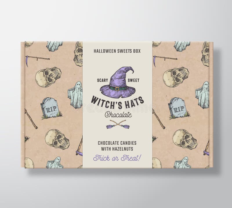 Halloween Sweets Pattern Realistic Cardboard Box with Banner. Abstract ...