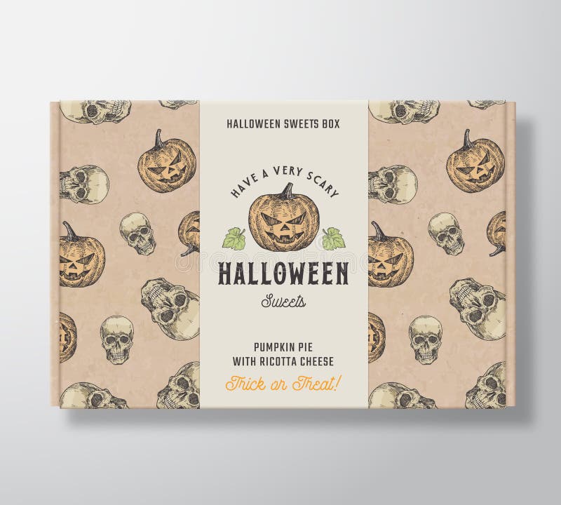 Halloween Sweets Pattern Realistic Cardboard Box with Banner. Abstract ...