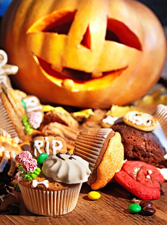 Halloween Table with Trick or Treat Stock Image - Image of thanksgiving ...