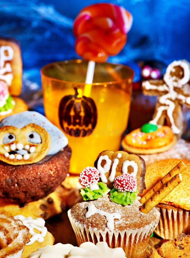 Halloween Table with Trick or Treat Stock Image - Image of halloween ...