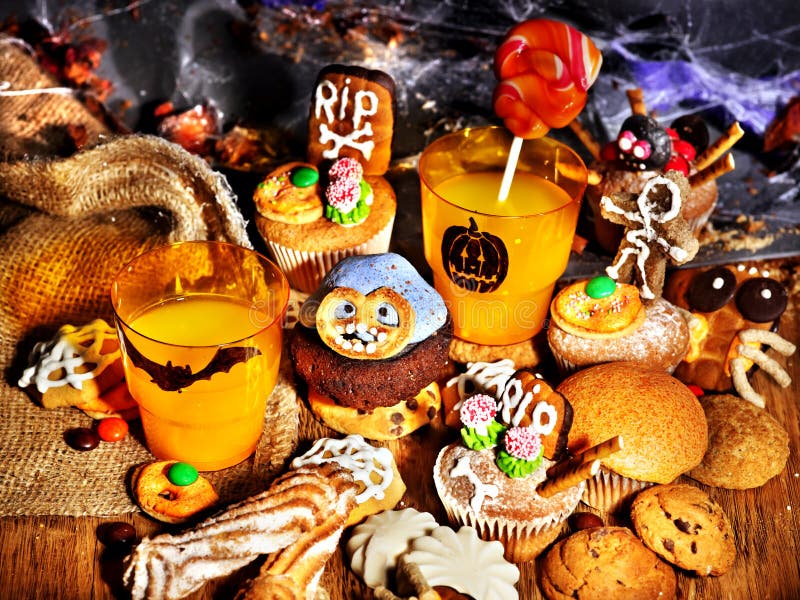 Halloween Table with Trick or Treat Stock Image - Image of fall, squash ...