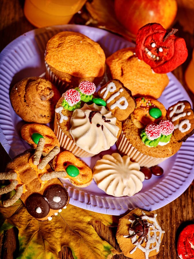 Halloween Table with Trick or Treat Stock Photo - Image of trick ...