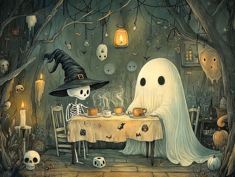 Halloween tea party stock illustration. Illustration of skeleton ...