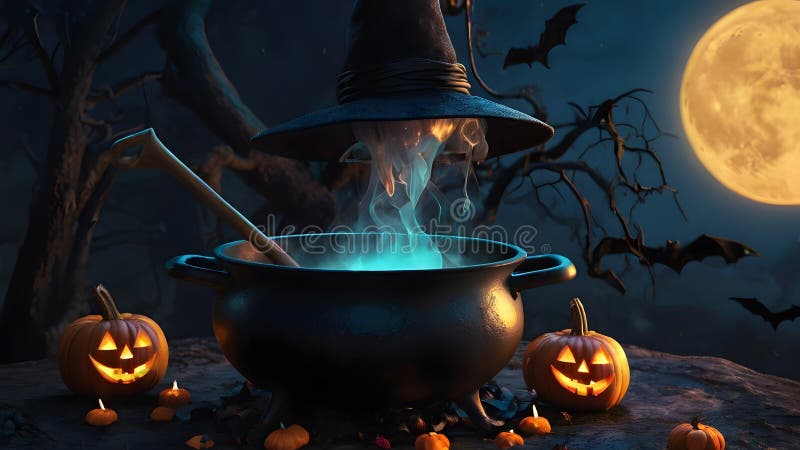 Halloween Template Showing a Bubbling Cauldron Stock Illustration ...