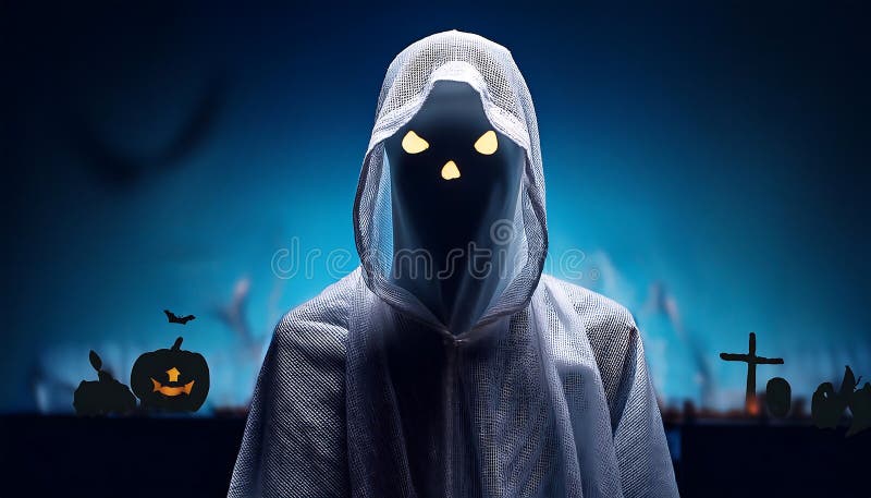Halloween Theme Concept with Ghost in Hooded Costume Stock Illustration ...