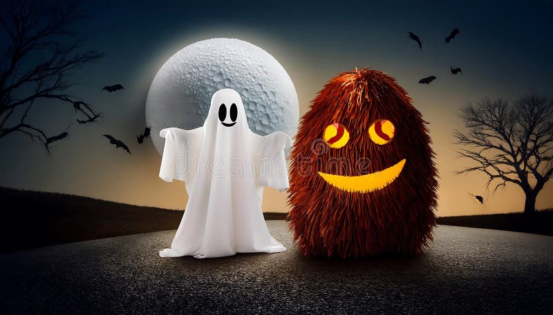 Halloween Theme Idea with Happy Ghosts and Monsters Stock Illustration ...