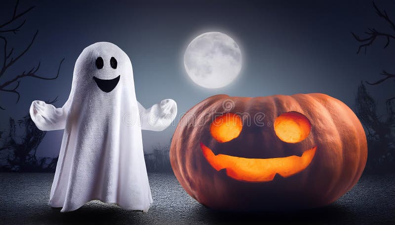 Halloween Theme Idea with Happy Ghosts and Monsters Stock Illustration ...