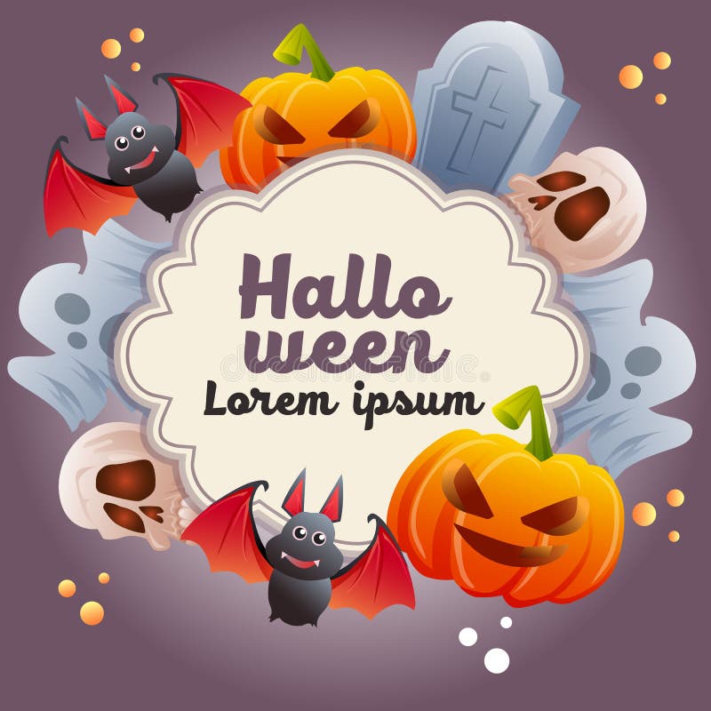 Halloween Theme with Skull Bat Grave Stock Vector - Illustration of ...
