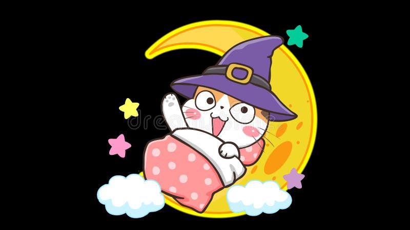 Halloween Themed Cat on Moon Animation - Transparent Background Stock ...