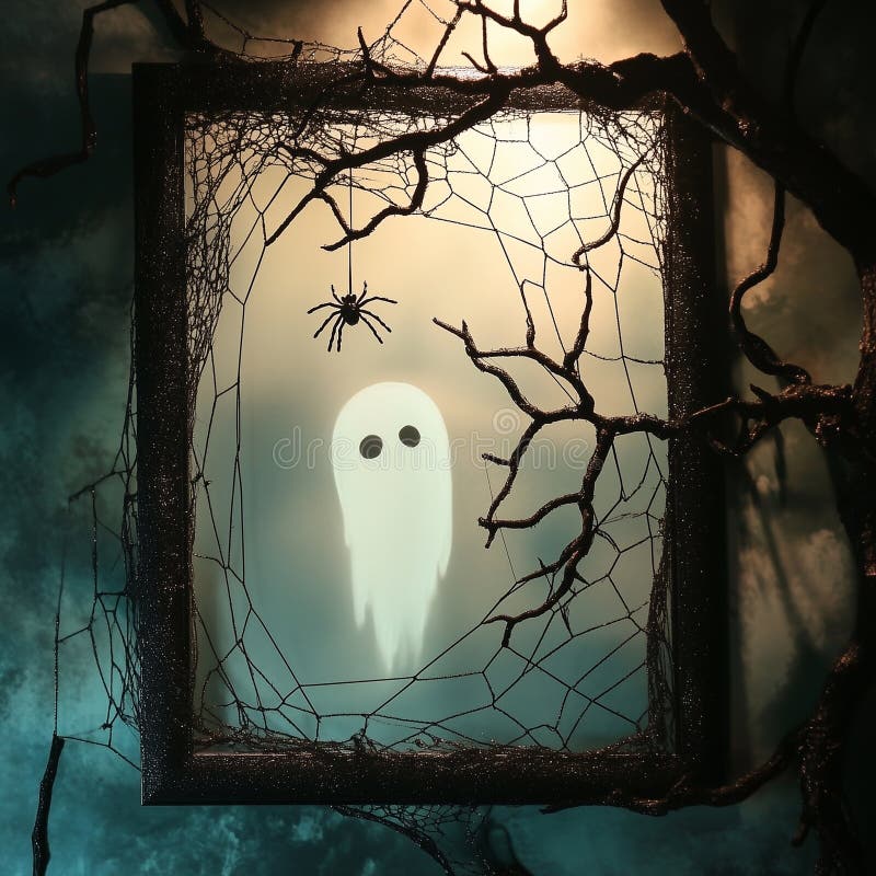 Halloween Themed Ghost Frame with Spider Net Stock Illustration ...