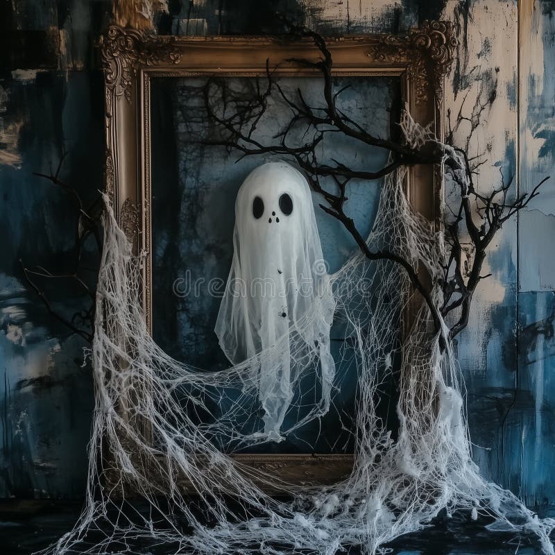 Halloween Themed Ghost Frame with Spider Net Stock Illustration ...