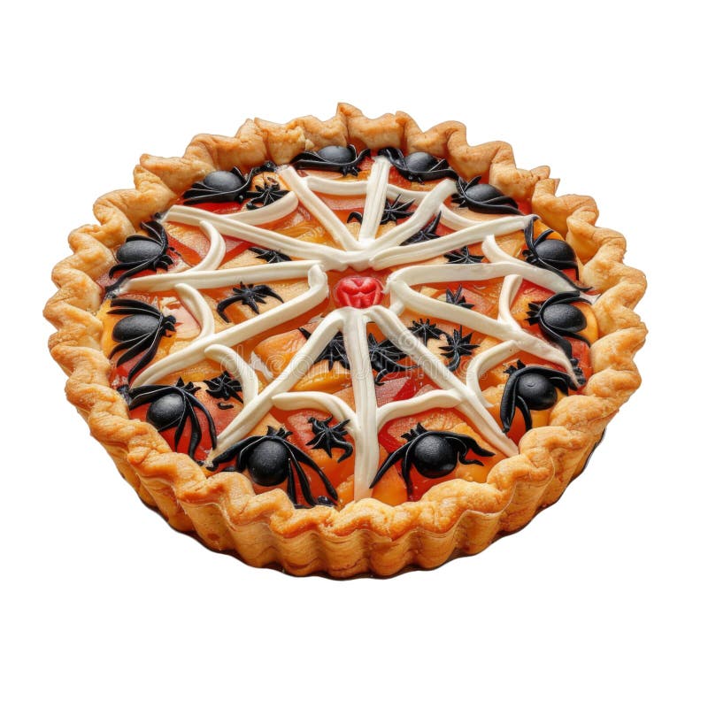 A Halloween-themed Pie Decorated with a Spiderweb, Spiders, and Orange ...