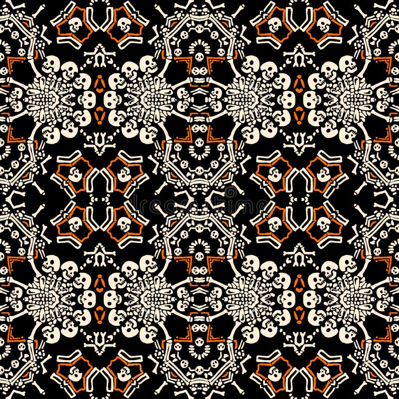 Halloween Themed Skeletons and Doodle Bones Pattern Stock Vector ...