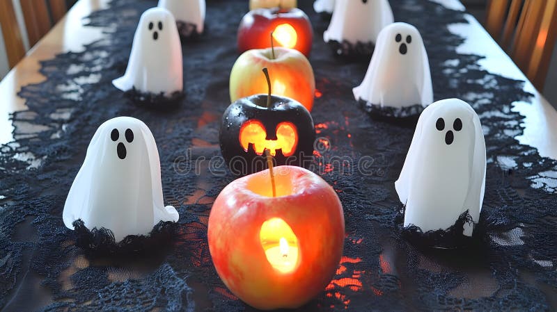 A Halloween-themed Table Setting with Ghost Decorations and Carved ...