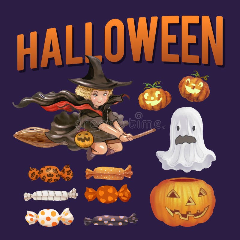 Halloween Themed Vector Illustration Set Stock Vector - Illustration of ...