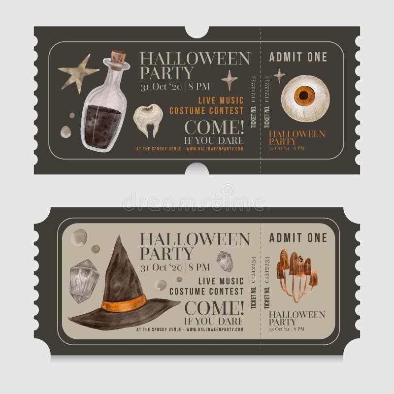 Halloween Ticket Collection Template Design Illustration Stock Vector ...
